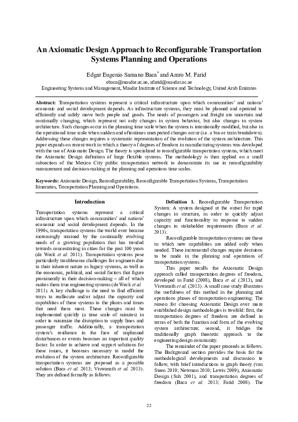 Pdf An Axiomatic Design Approach To Reconfigurable Transportation Systems Planning And