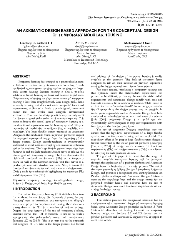 (PDF) An Axiomatic Design Based Approach for the Conceptual Design of ...