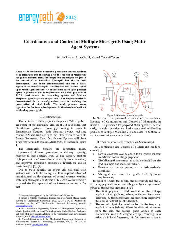 Pdf Coordination And Control Of Multiple Microgrids Using Multi Agent