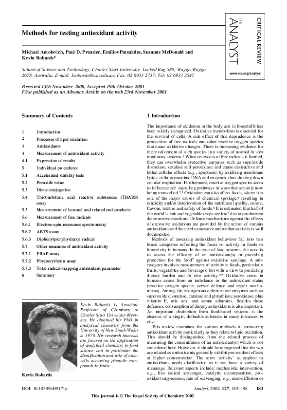 (PDF) Methods for testing antioxidant activity