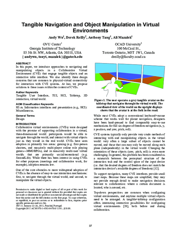 (PDF) Tangible Navigation and Object Manipulation In Virtual Environments