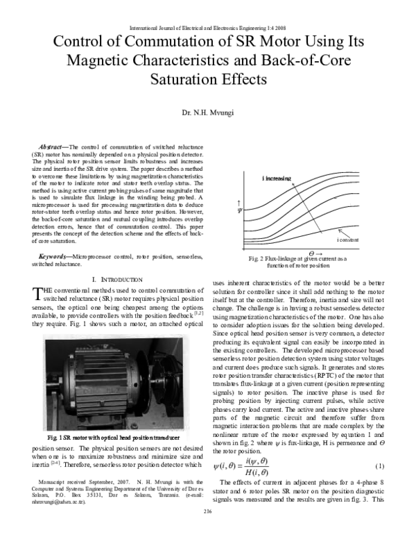 (PDF) Control of Commutation of SR Motor Using Its Magnetic ...