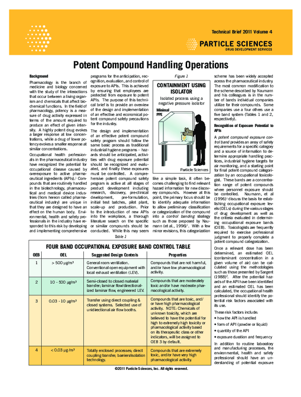 (PDF) Potent Compound Handling Operations Background