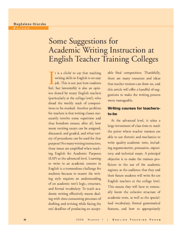 (PDF) Some Suggestions for Academic Writing Instruction at English ...