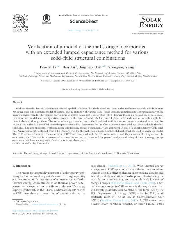 (PDF) Verification of a model of thermal storage incorporated with an ...