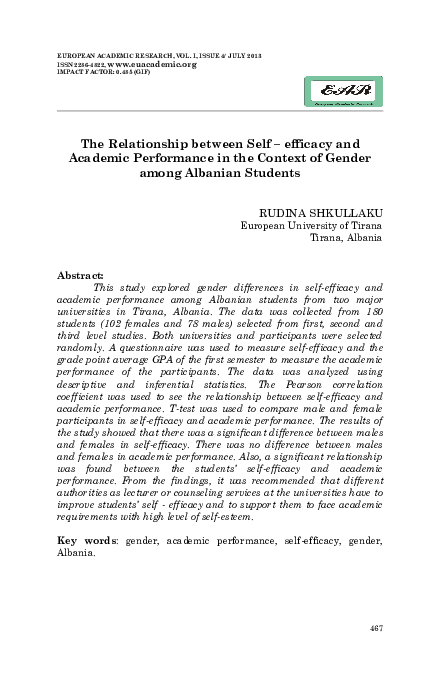 (PDF) The Relationship between Self – efficacy and Academic Performance in the Context of Gender ...