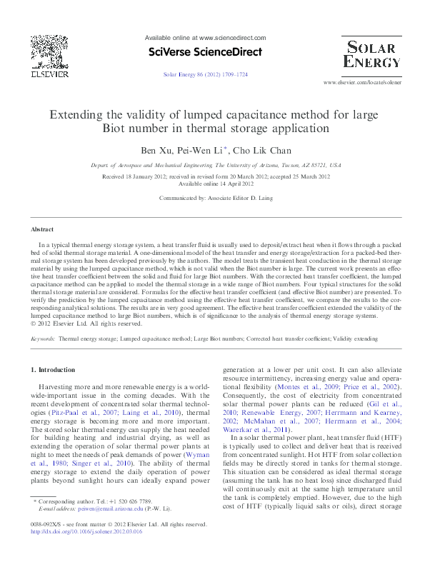(PDF) Extending the validity of lumped capacitance method for large ...