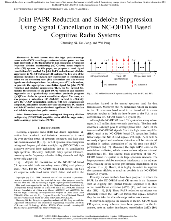 (PDF) Joint PAPR Reduction and Sidelobe Suppression Using Signal Cancellation in NC-OFDM Based ...
