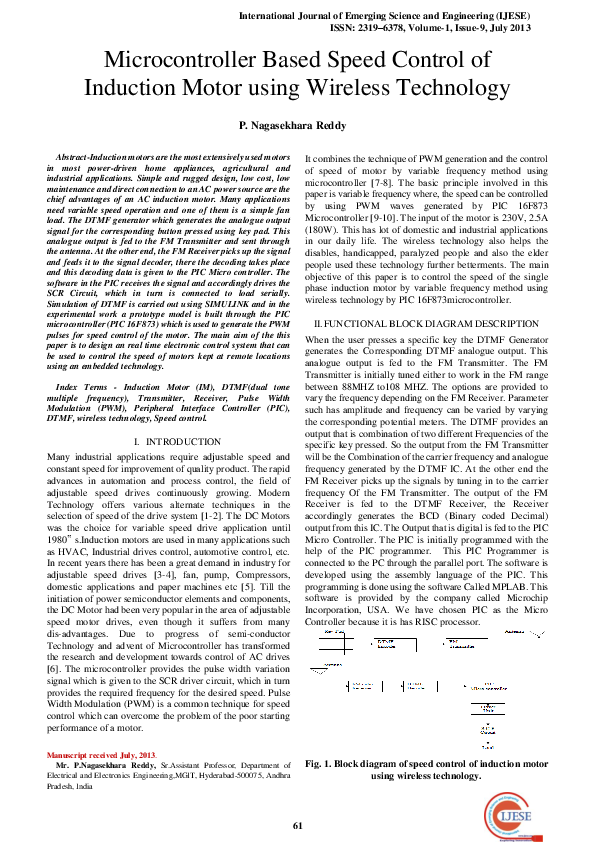 Pdf Microcontroller Based Speed Control Of Induction Motor Using Wireless Technology