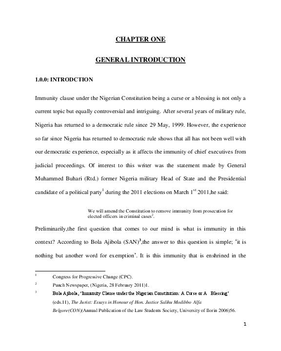 IMMUNITY CLAUSE UNDER THE NIGERIAN 1999 CONSTITUTION(AS AMENDED);A ...