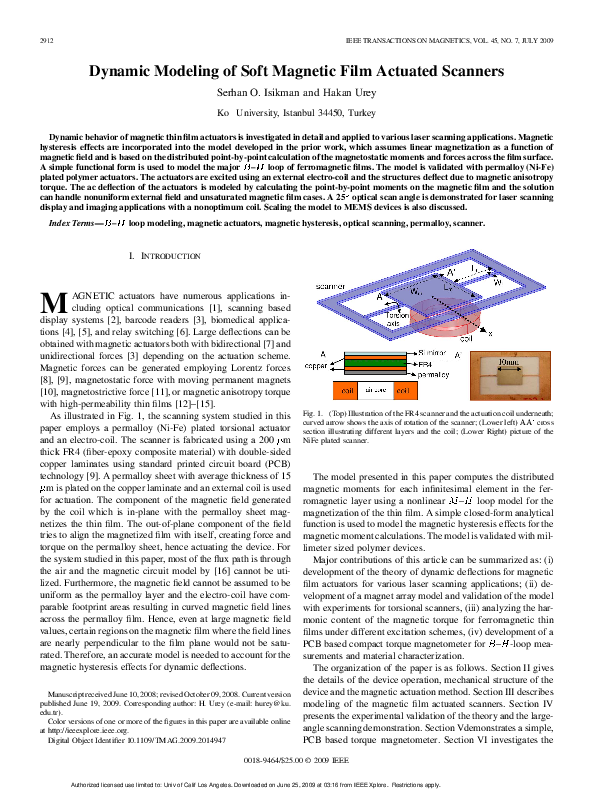 (PDF) Dynamic Modeling of Soft Magnetic Film Actuated Scanners