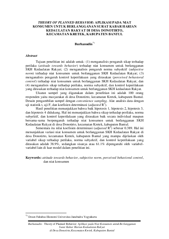 (PDF) Burhanudin -Theory of Planned Behavior: Aplikasi pada Niat Konsumen untuk THEORY OF ...