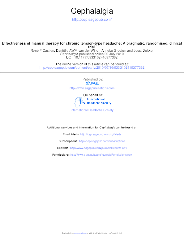 (PDF) Manual Therapy for Chronic Tension-Type Headache (PDF) Manual Therapy for Chronic Tension-Type Headache