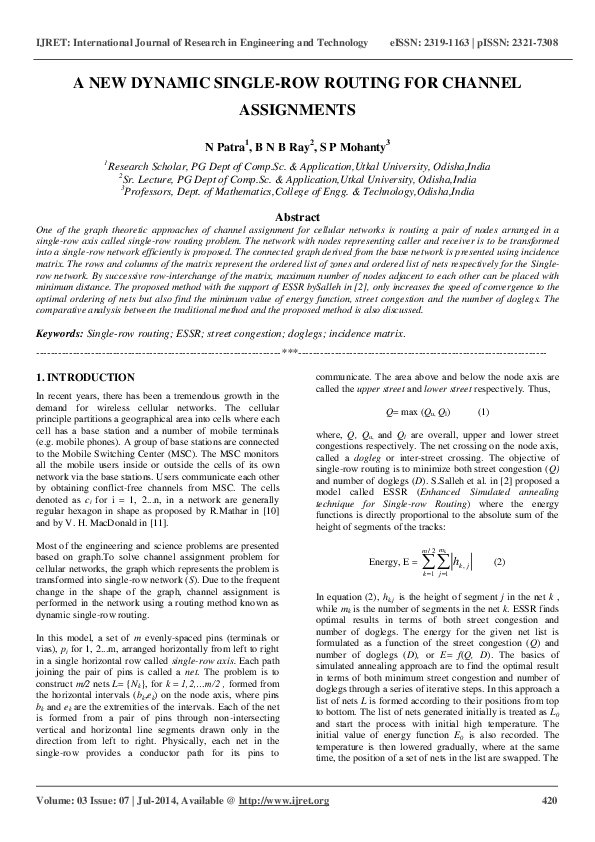 (PDF) A NEW DYNAMIC SINGLE-ROW ROUTING FOR CHANNEL ASSIGNMENTS
