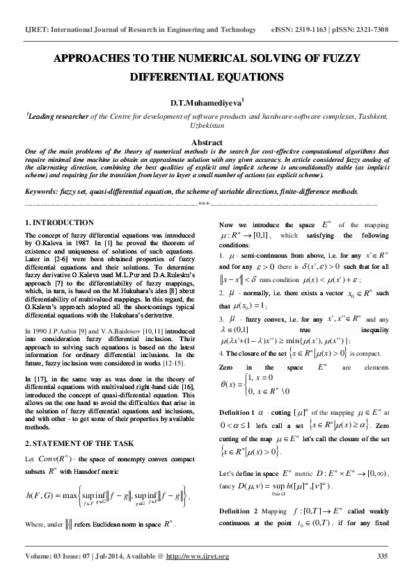 Pdf Approaches To The Numerical Solving Of Fuzzy Differential Equations