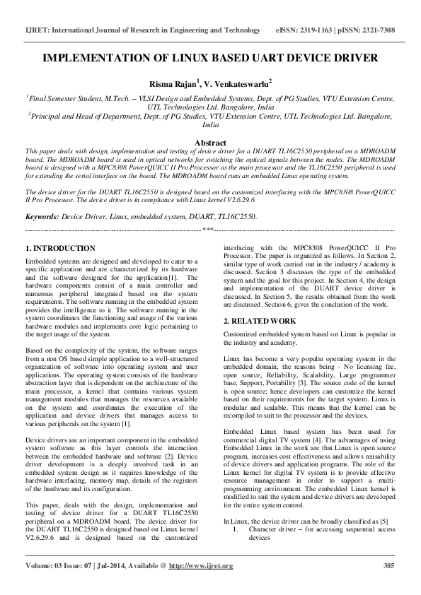 Pdf Implementation Of Linux Based Uart Device Driver