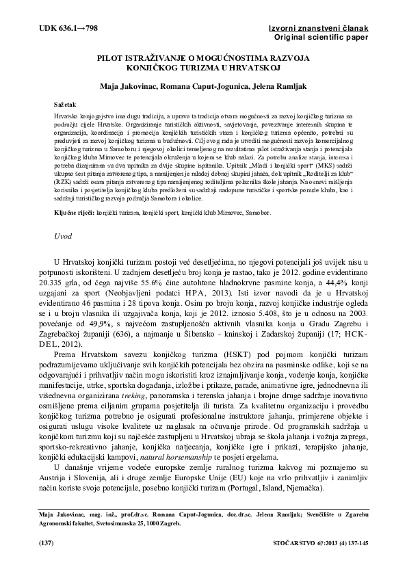 (PDF) UDK 636.1→798 Izvorni znanstveni članak Original scientific paper PILOT ISTRAŽIVANJE O ...