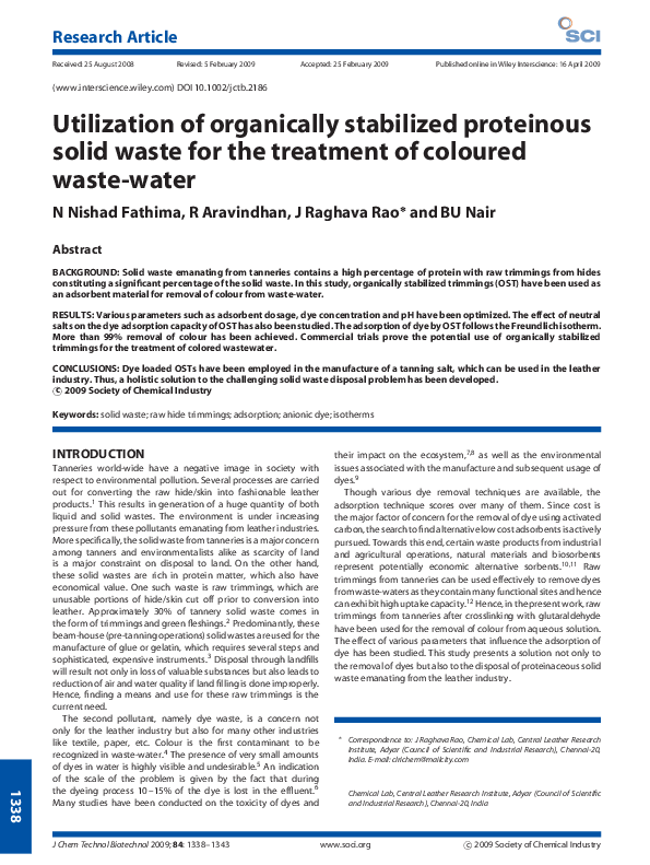 (PDF) Utilization of organically stabilized proteinous solid waste for ...