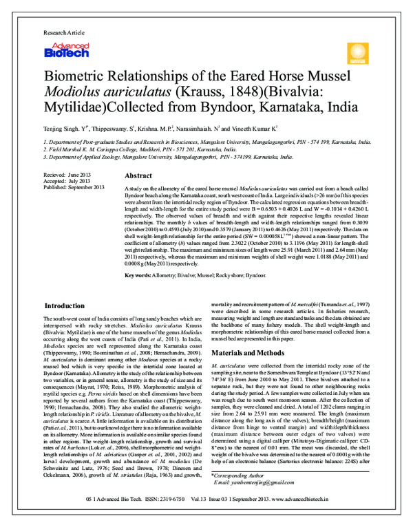 (PDF) Biometric relationships of the eared horse mussel Modiolus ...