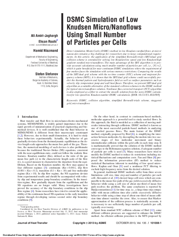 (PDF) DSMC Simulation of Low Knudsen Micro/Nano Flows using Small Number of Particles per Cells