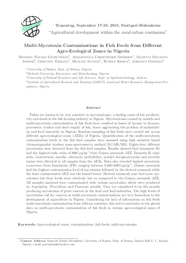 (PDF) Multi-Mycotoxin Contaminations in Fish Feeds from Different Agro ...