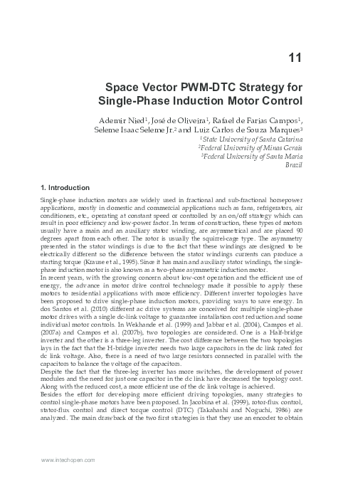 Pdf Space Vector Pwm Dtc Strategy For Single Phase Induction Motor Control