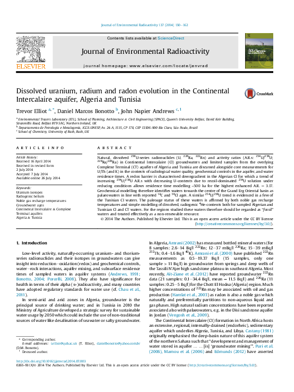 (PDF) Dissolved uranium, radium and radon evolution in the Continental ...