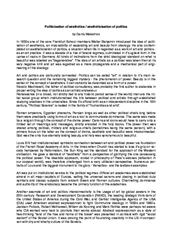 (PDF) Politicisation of aesthetics / aestheticisation of politics
