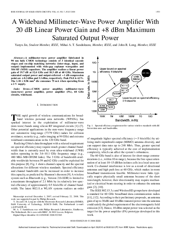 (PDF) A Wideband Millimeter-Wave Power Amplifier With 20 dB Linear ...