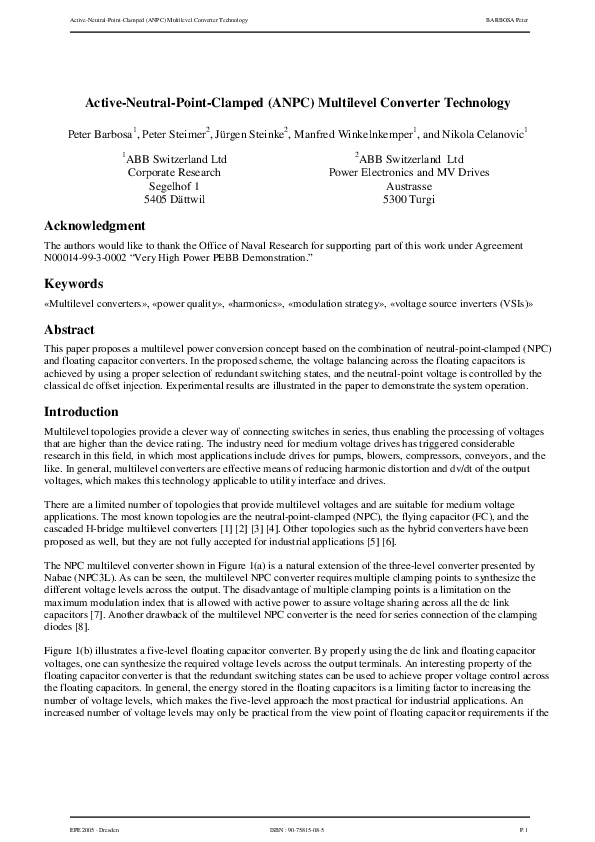 (PDF) Active-neutral-point-clamped (ANPC) multilevel converter technology