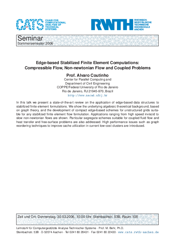 (PDF) Edge-based Stabilized Finite Element Computations: Compressible Flow, Non-newtonian Flow ...