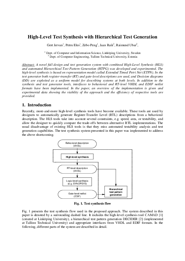 (PDF) High-Level Test Synthesis with Hierarchical Test Generation ...