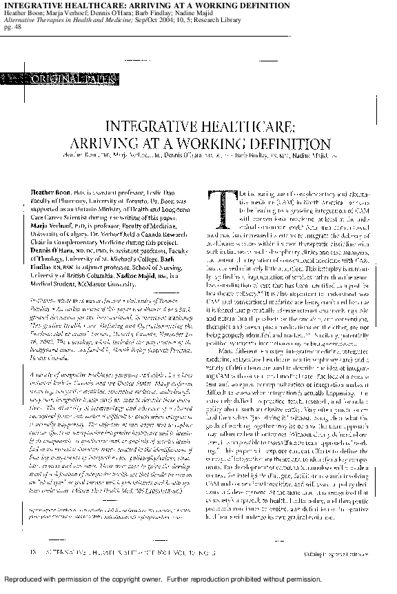 (PDF) Integrative Health Care: Arriving at a Working Definition