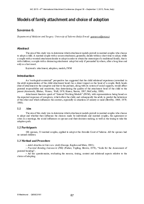 (PDF) Models of family attachment and choice of adoption