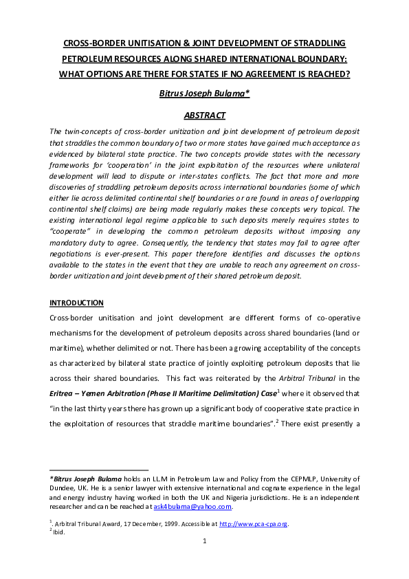 (DOC) Cross-Border Unitisation- What Options are there for States if No ...