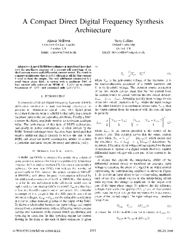 (PDF) A Compact Direct Digital Frequency Synthesis Architecture
