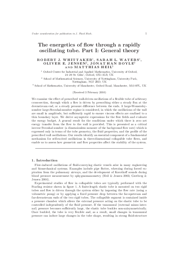 (PDF) The energetics of flow through a rapidly oscillating tube. Part 1 ...