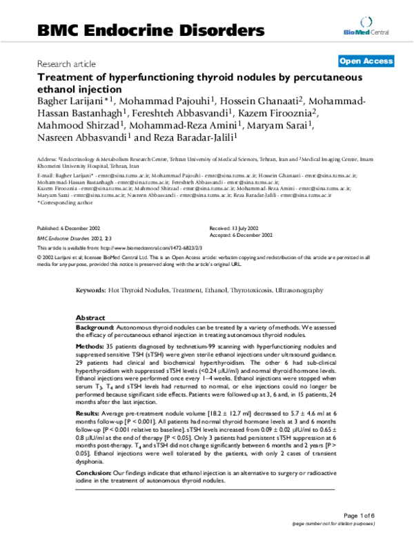 (PDF) Treatment of hyperfunctioning thyroid nodules by percutaneous ...