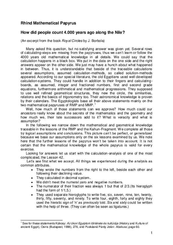 (PDF) Rhind Mathematical Papyrus How did people count 4.000 years ago ...