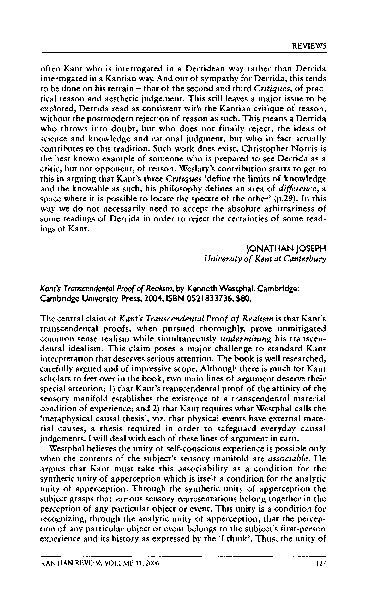 (PDF) Review of Kenneth Westphal, Kant's Transcendental Proof of Realism