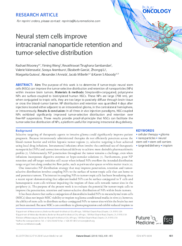 (PDF) Neural stem cells improve intracranial nanoparticle retention and ...