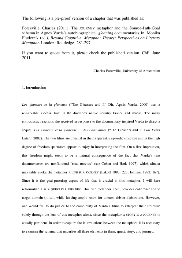 (PDF) The journey metaphor and the Source-Path-Goal schema in Agnès ...