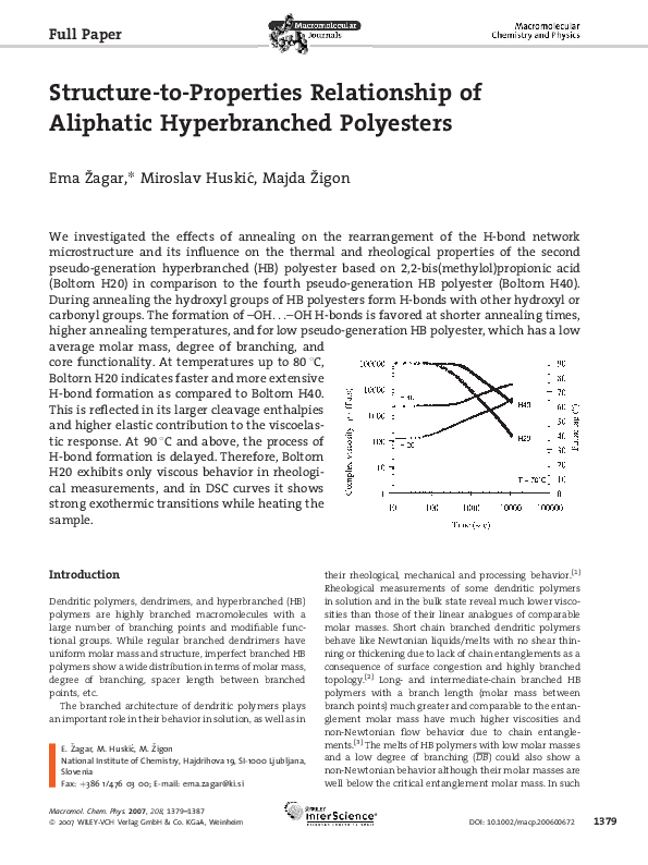 (PDF) Structure-to-Properties Relationship of Aliphatic Hyperbranched ...