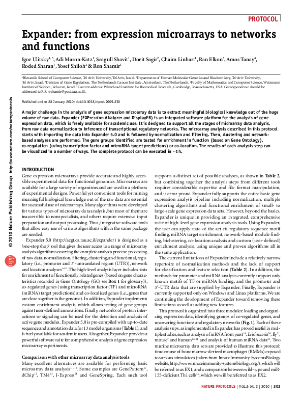 (PDF) Expander: From Expression Microarrays to Networks and Functions