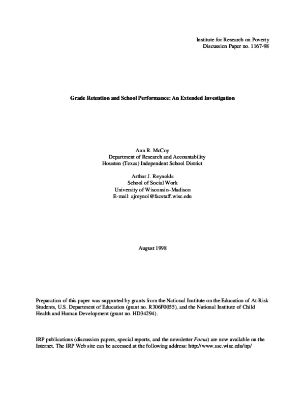 (PDF) Grade Retention and School Performance