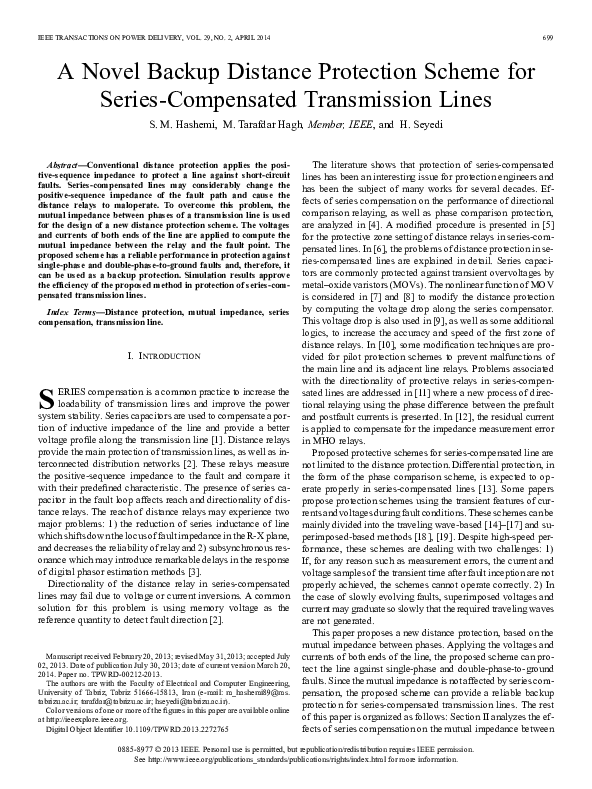 (PDF) A Novel Backup Distance Protection Scheme for Series-Compensated ...