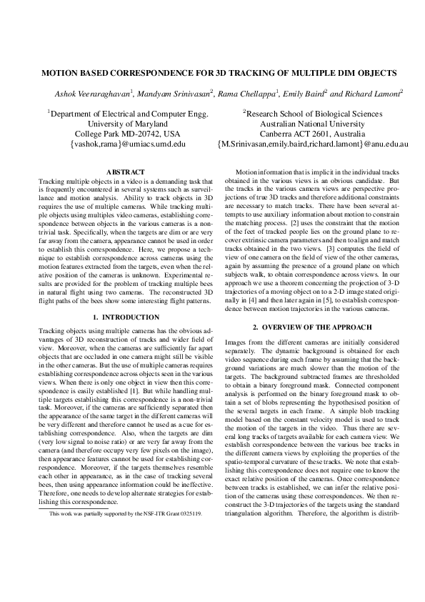 (PDF) Motion Based Correspondence for 3D Tracking of Multiple Dim Objects