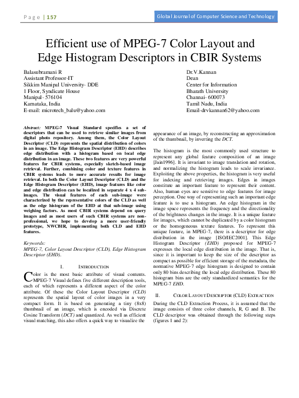 (PDF) Efficient Use of MPEG-7 Color Layout and Edge Histogram Descriptors In CBIR Systems