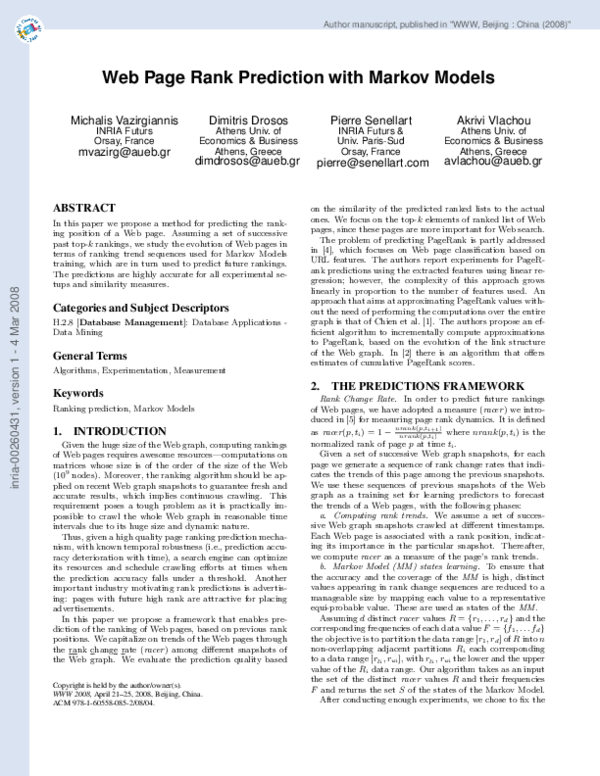 (PDF) Web Page Rank Prediction With Markov Models