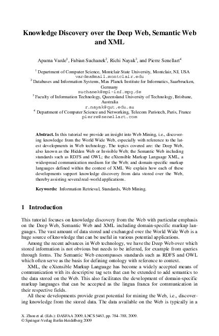 Pdf Knowledge Discovery Over The Deep Web Semantic Web And Xml